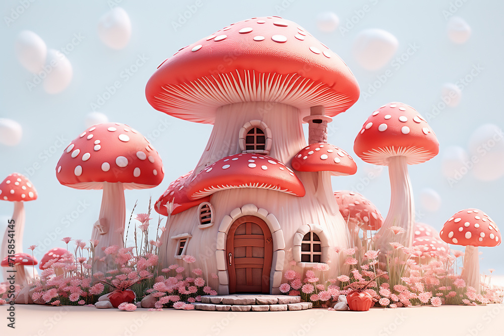 Fairy mushroom house 3D illustration ,Cartoon Fairy Mushroom House ...