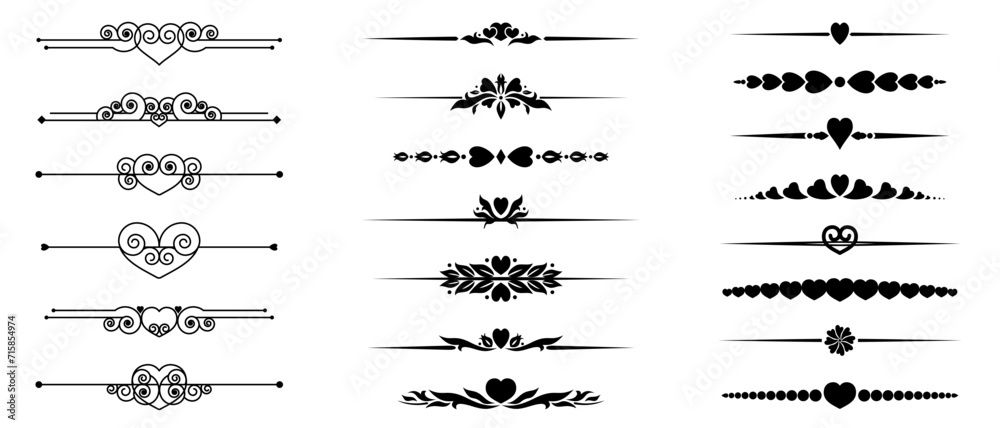 Vector set of decorative dividers with hearts. Text separators. Page ...