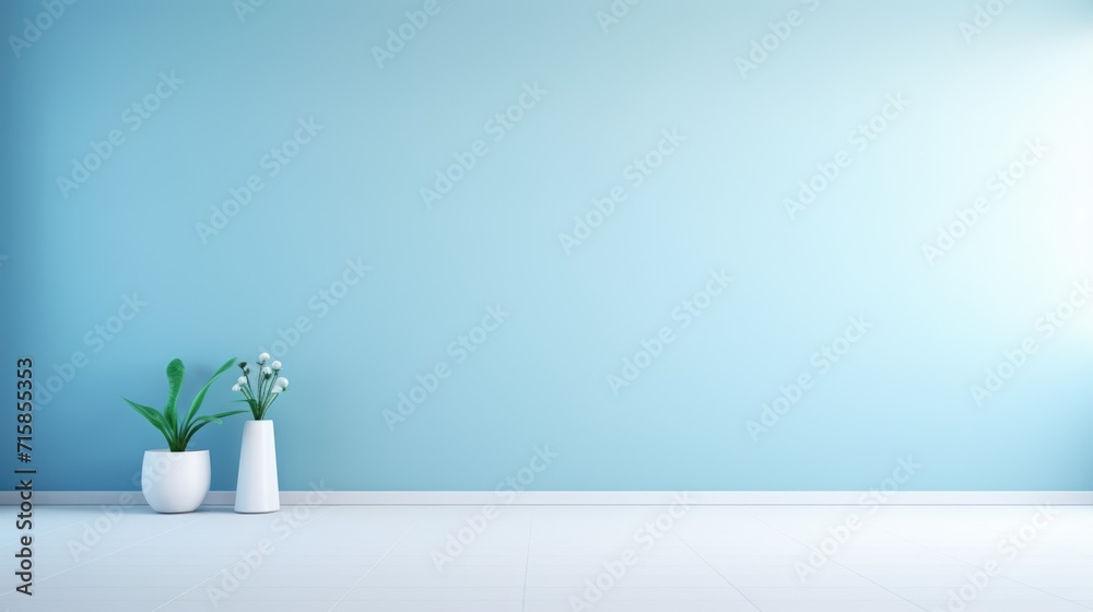 Clean and simple blue wall empty room background or backdrop for online ...