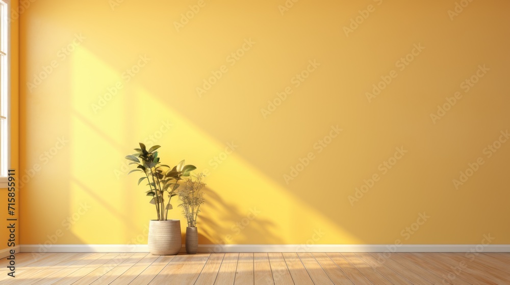 Clean and simple yellow wall empty room background or backdrop for ...
