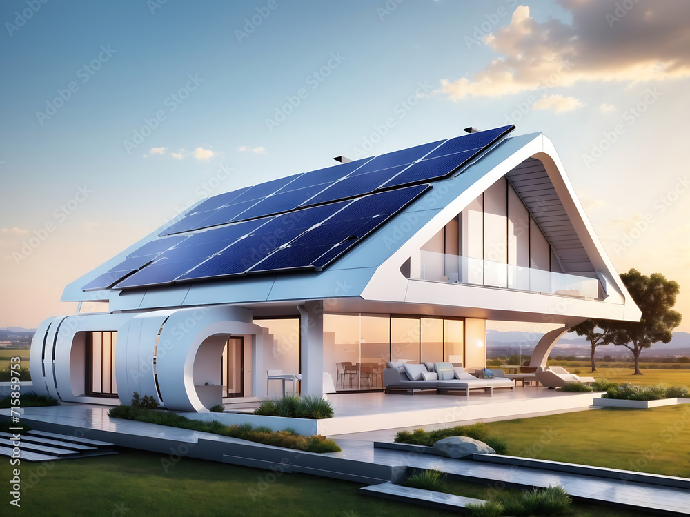futuristic generic smart home with solar panels rooftop system for ...