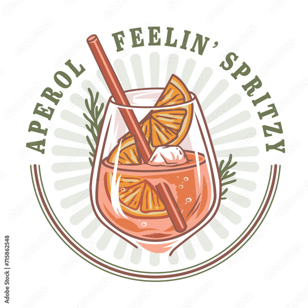 Aperol cocktail vector with ice and slice of orange for cocktail bar or ...