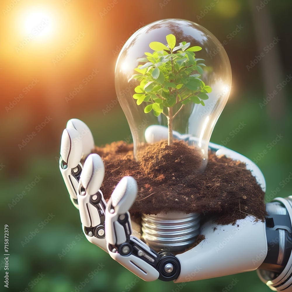 Revolutionary Technology Concept: Robotic Hand Cultivating a Tree in ...