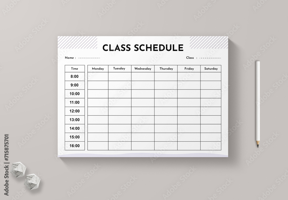 Class Schedule Template Layout Stock Template | Adobe Stock