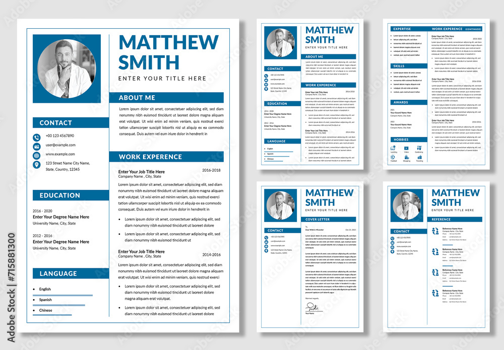 Resume And Cover Letter With Blue And Gray Accents Stock Template ...