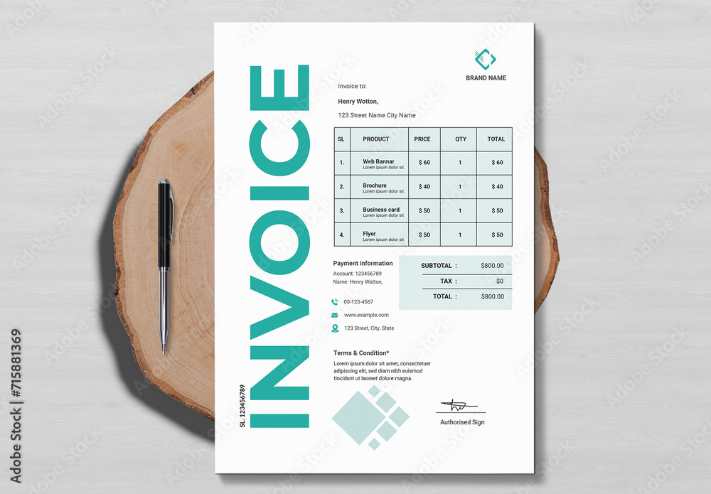Colourful Invoice Design Layout Stock Template | Adobe Stock