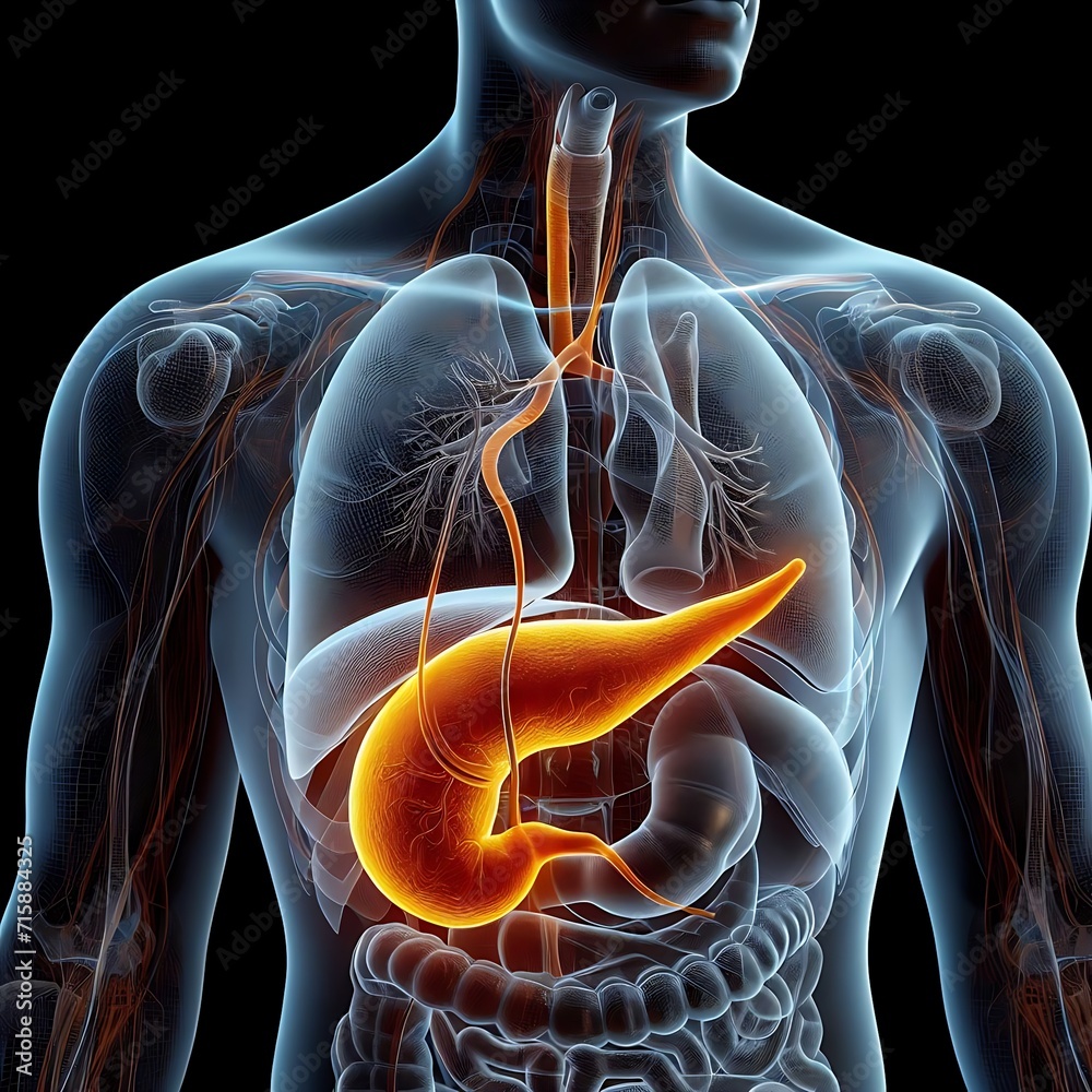 3D Modeling of male liver anatomy organ simulation in blue background ...