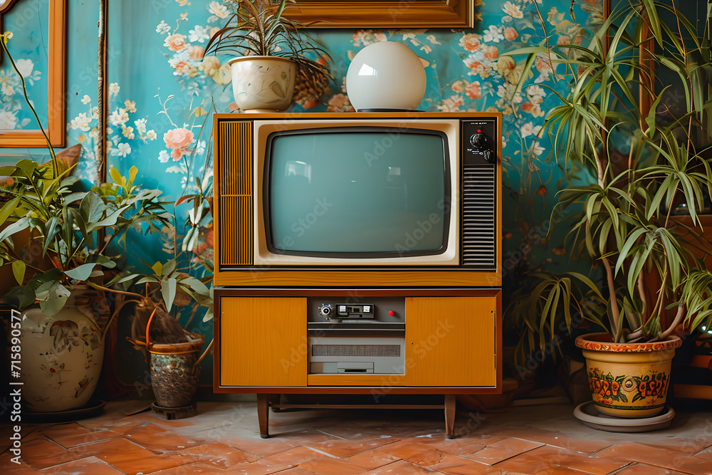 A retro TV set with an old-fashioned design, creating a nostalgic ...