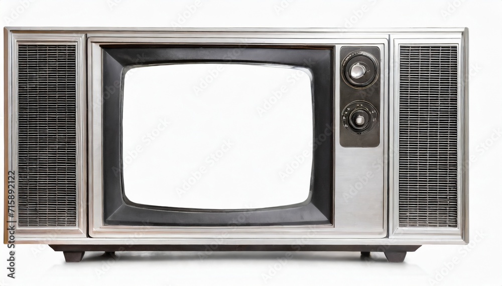 old silver tv isolated on white background retro technology concept ...