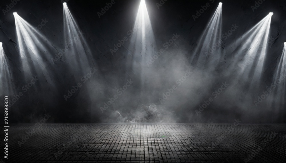 dark stage shows studio room dark scene neon light and spotlights black ...