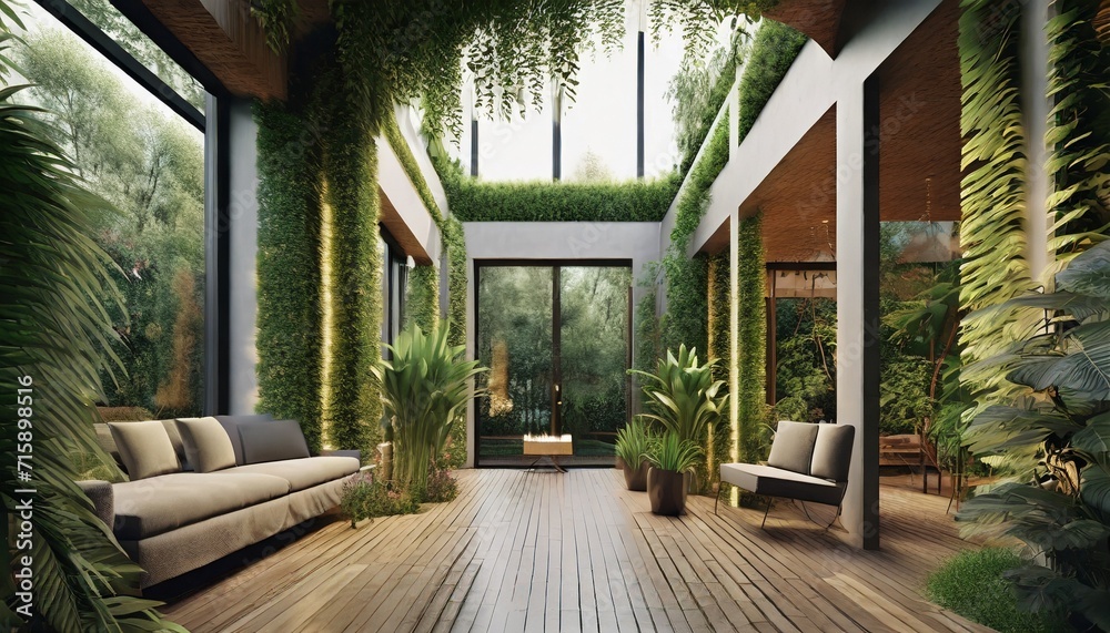 background with modern interior biophilic courtyard design Stock Illustration | Adobe Stock