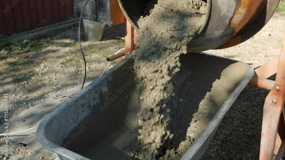 Working process of mixing concrete for the foundation of a private ...