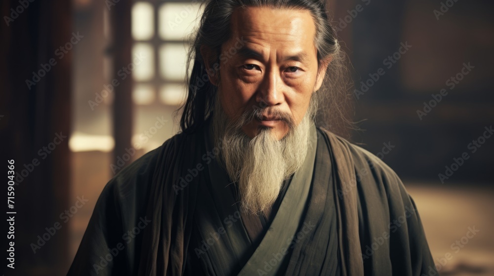 Photorealistic Old Chinese Man with Brown Straight Hair retro ...