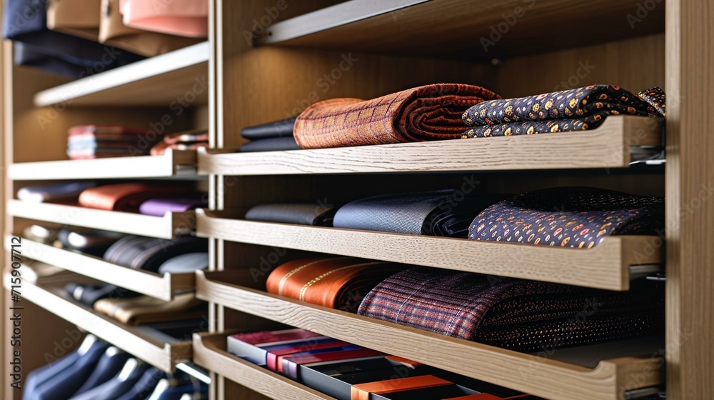 Elegant wardrobe with built-in pull-out racks for organized tie and ...