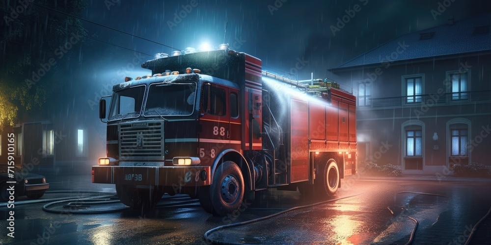Fire engine. Generative AI. The fire engine are with ladders ...