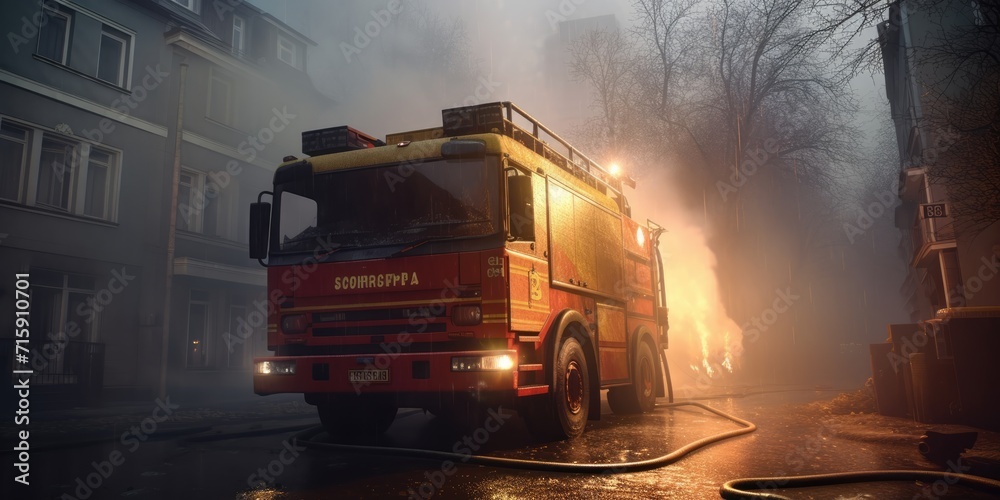 Fire engine. Generative AI. The fire engine are with ladders ...