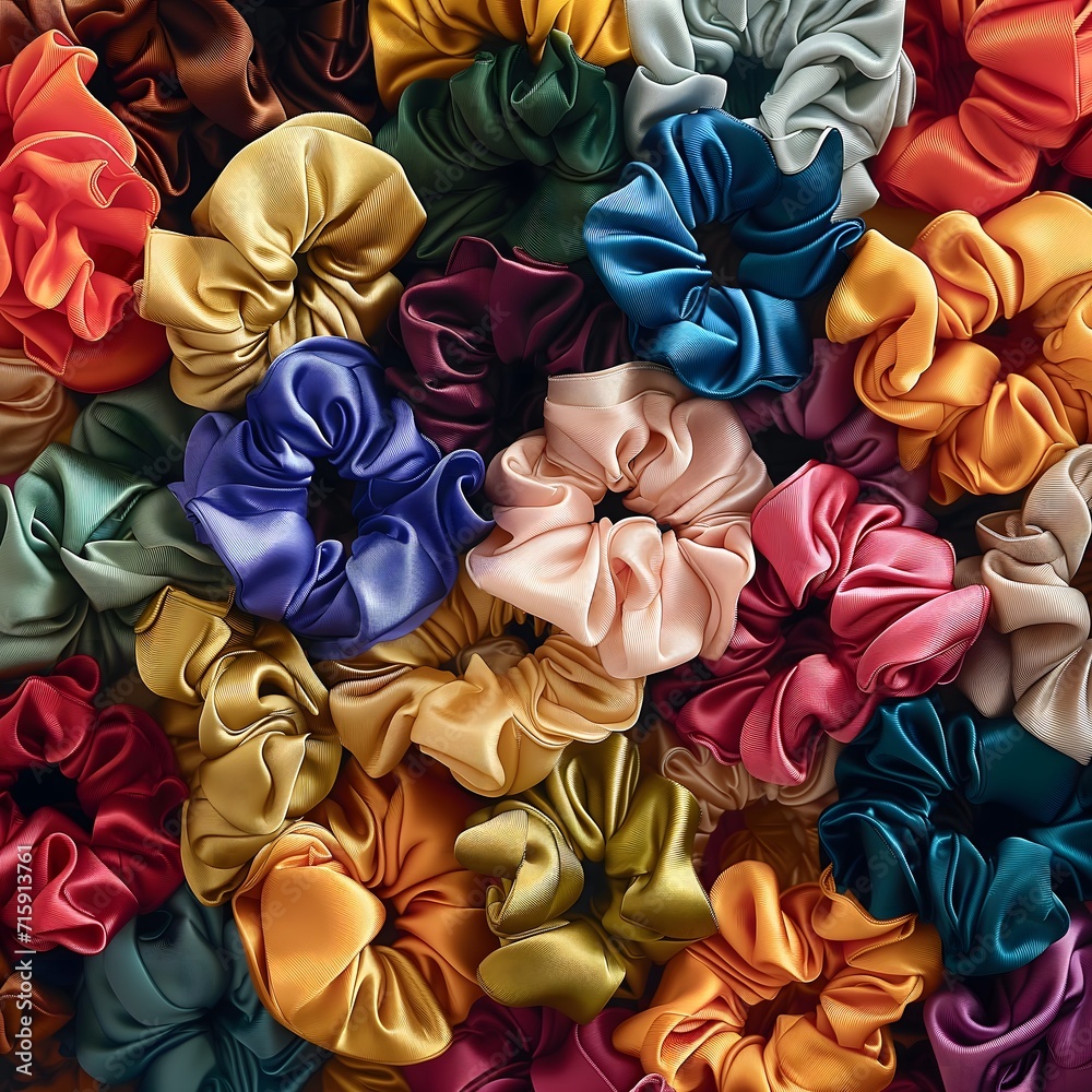 Photography of multiple elastic hair scrunchies in different colors ...
