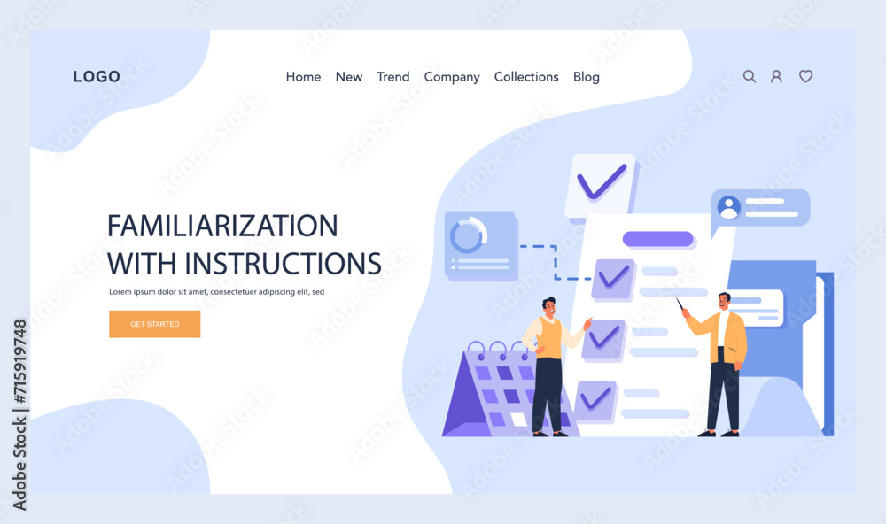 Familiarization With Instructions concept. Employees interact with a ...
