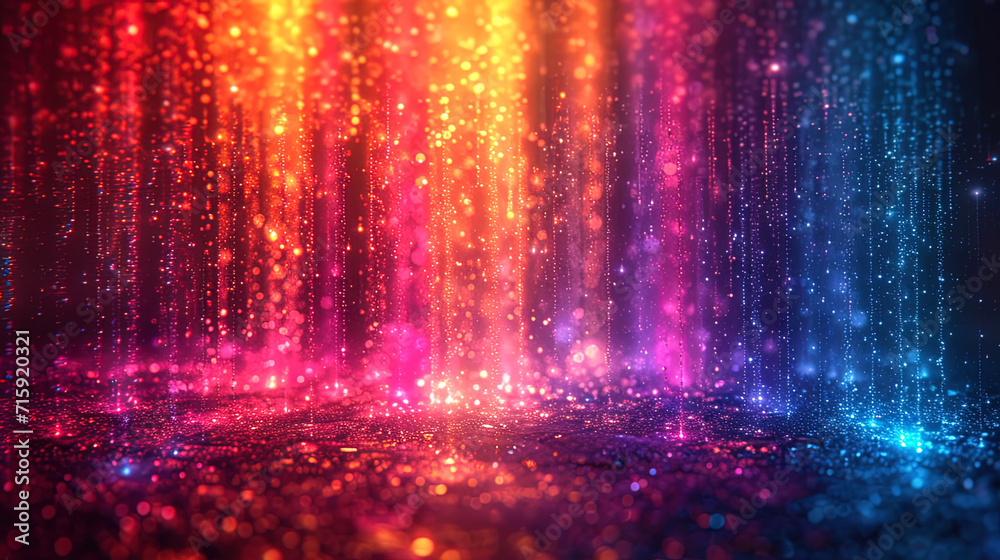 Neon background with colored cascades of light, like a visual fireworks ...