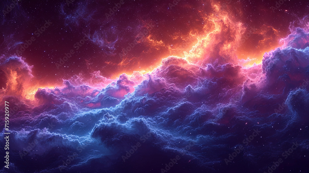 The heavenly background, where overflows of shades of blue and purple ...
