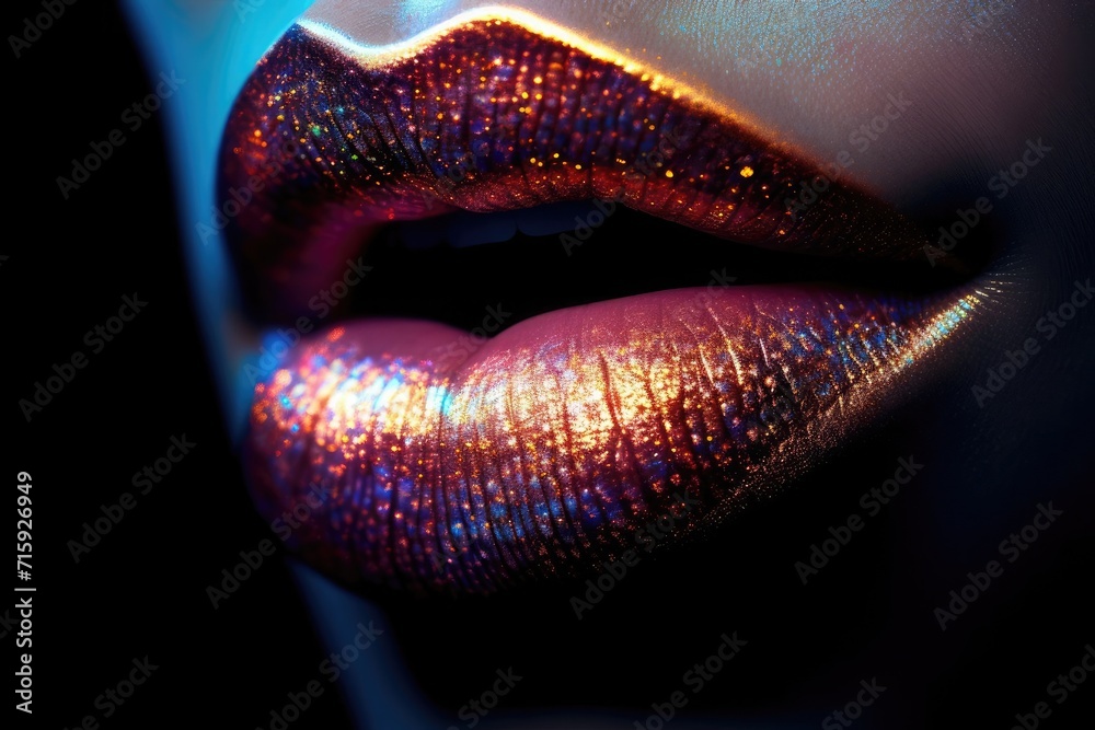 Translucent lips on a dark background, gradient transition of the color ...