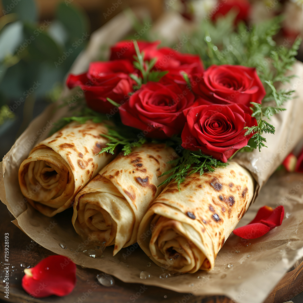 Elegant Rose and Shawarma Combo Bouquet, Perfect for Romantic ...