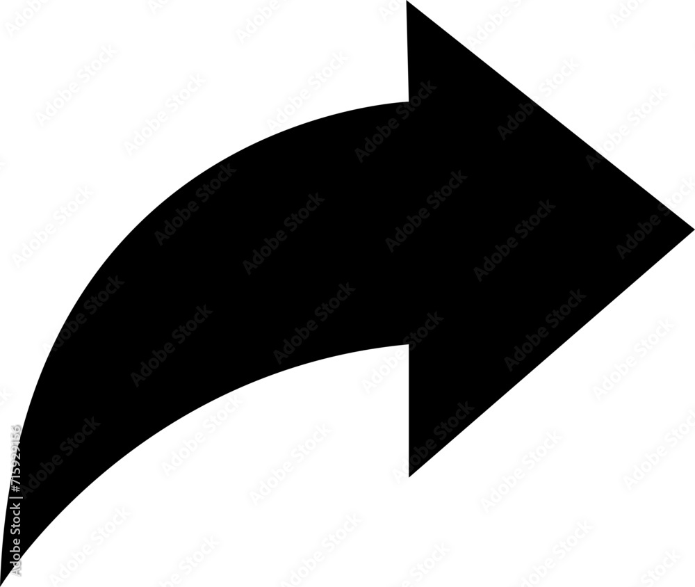 Bent arrow pointing right, Curved arrow share icon set, Elegant, Modern ...