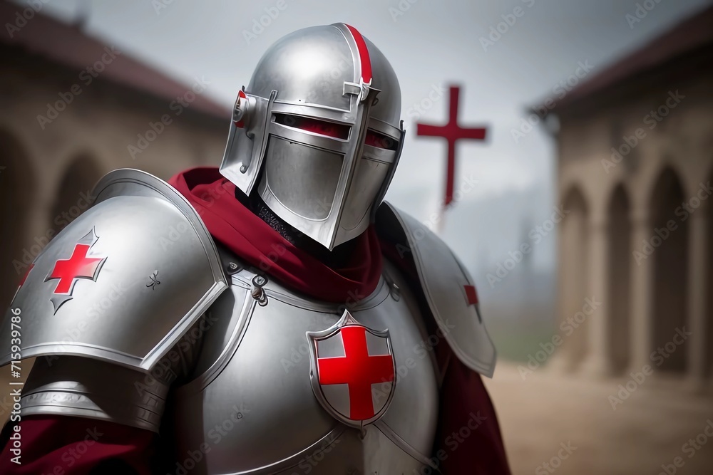 Templar Knight. Crusades Knight Templar with Red Cross, Silver Armor ...