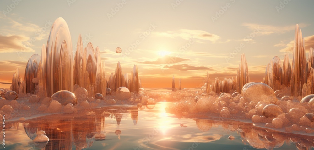 Surreal desert with ground covered in hyper-realistic crystalline ...
