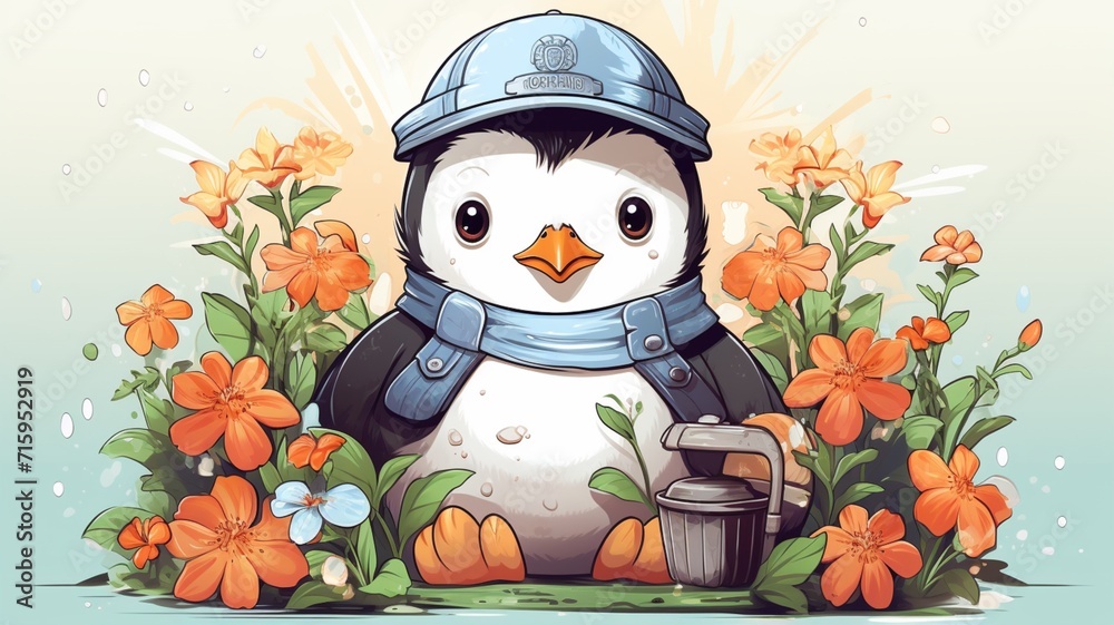 Adorable penguin farmers grow rice and vegetables Ai generated art ...