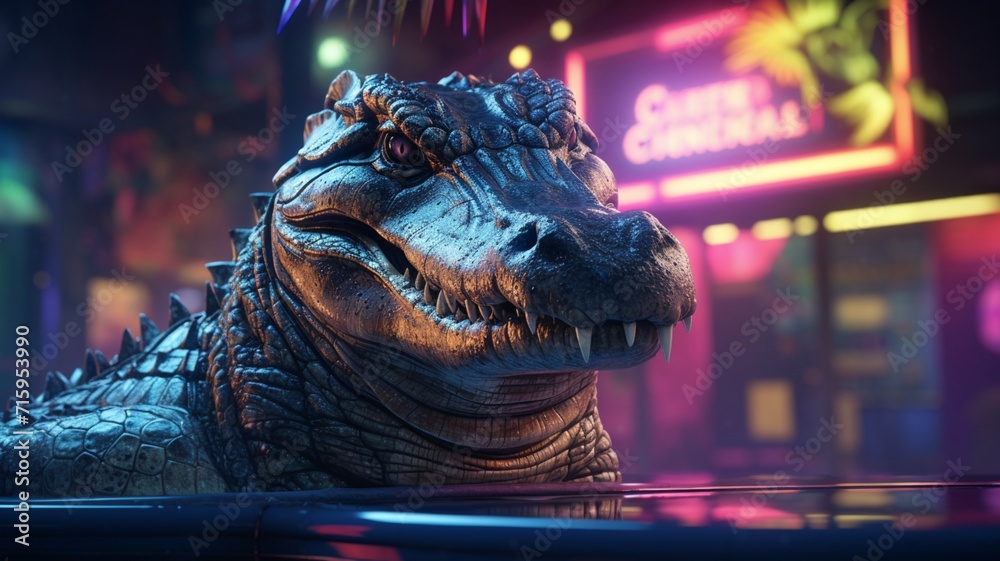 Alligator neon somber artwork top-down Ai generated art Stock Photo ...