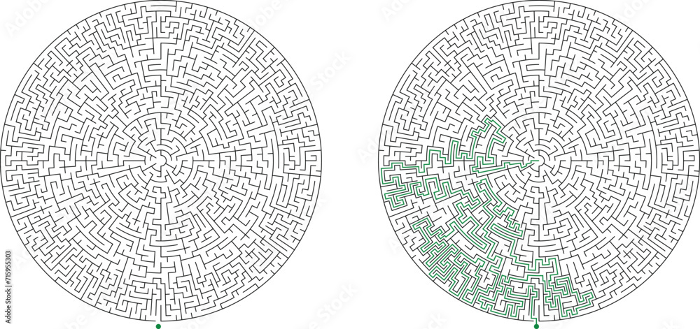 Large round complex labirinth. Vector circular maze. Difficult ...