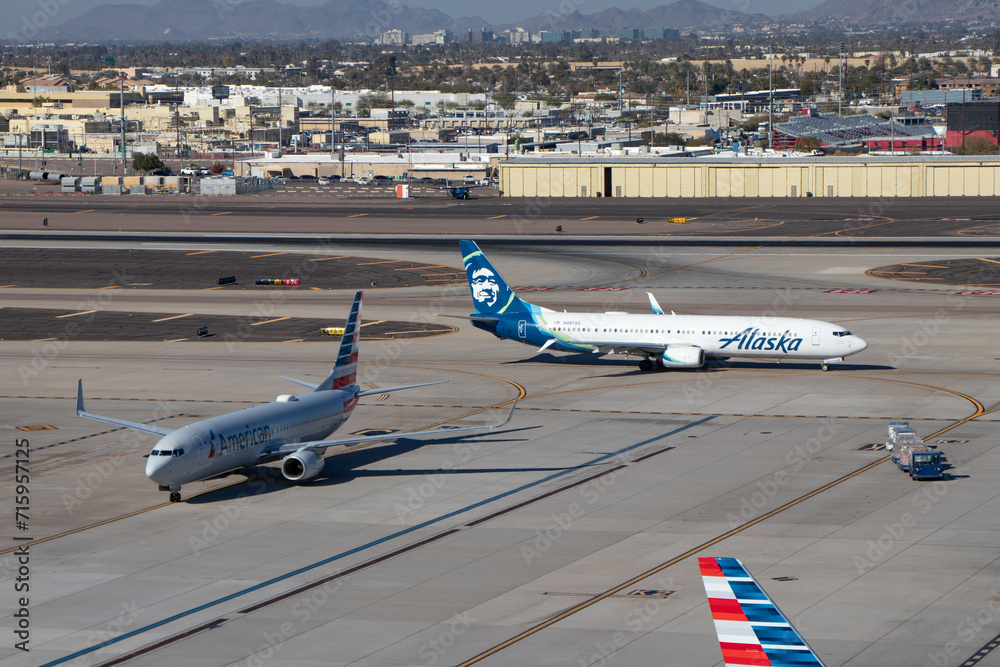Aerial View of an Alaska Airlines Boeing 737 and an American Airlines ...