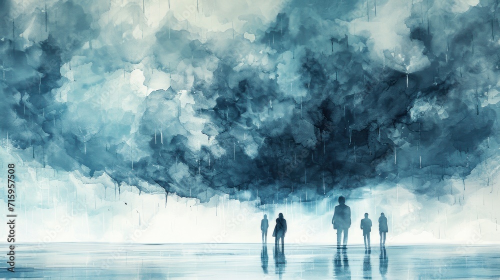 Some people stand under a rain cloud, depression and mental health ...