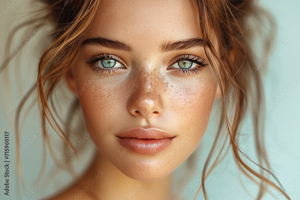 Captivating model with striking green eyes and a dusting of freckles ...