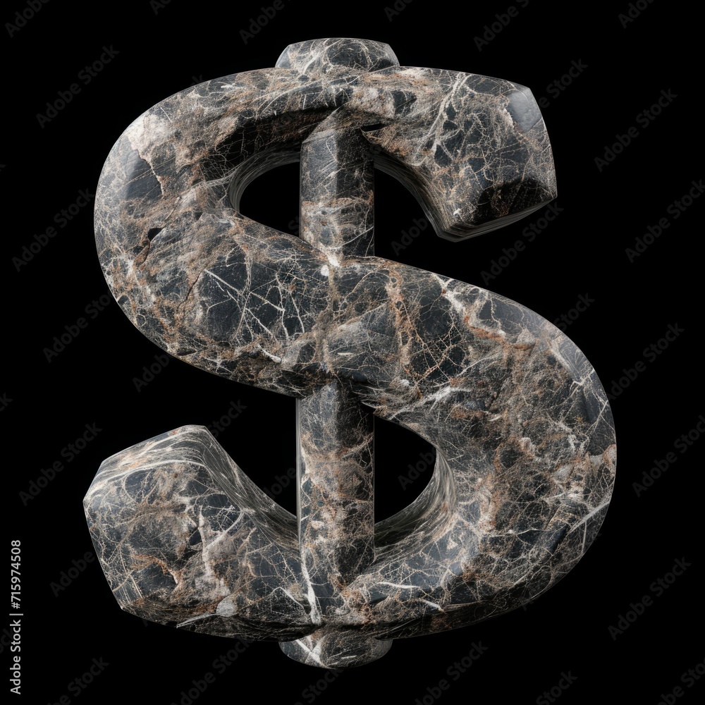 Gneiss Stone Dollar Sign isolated on Black Background. Photorealistic ...