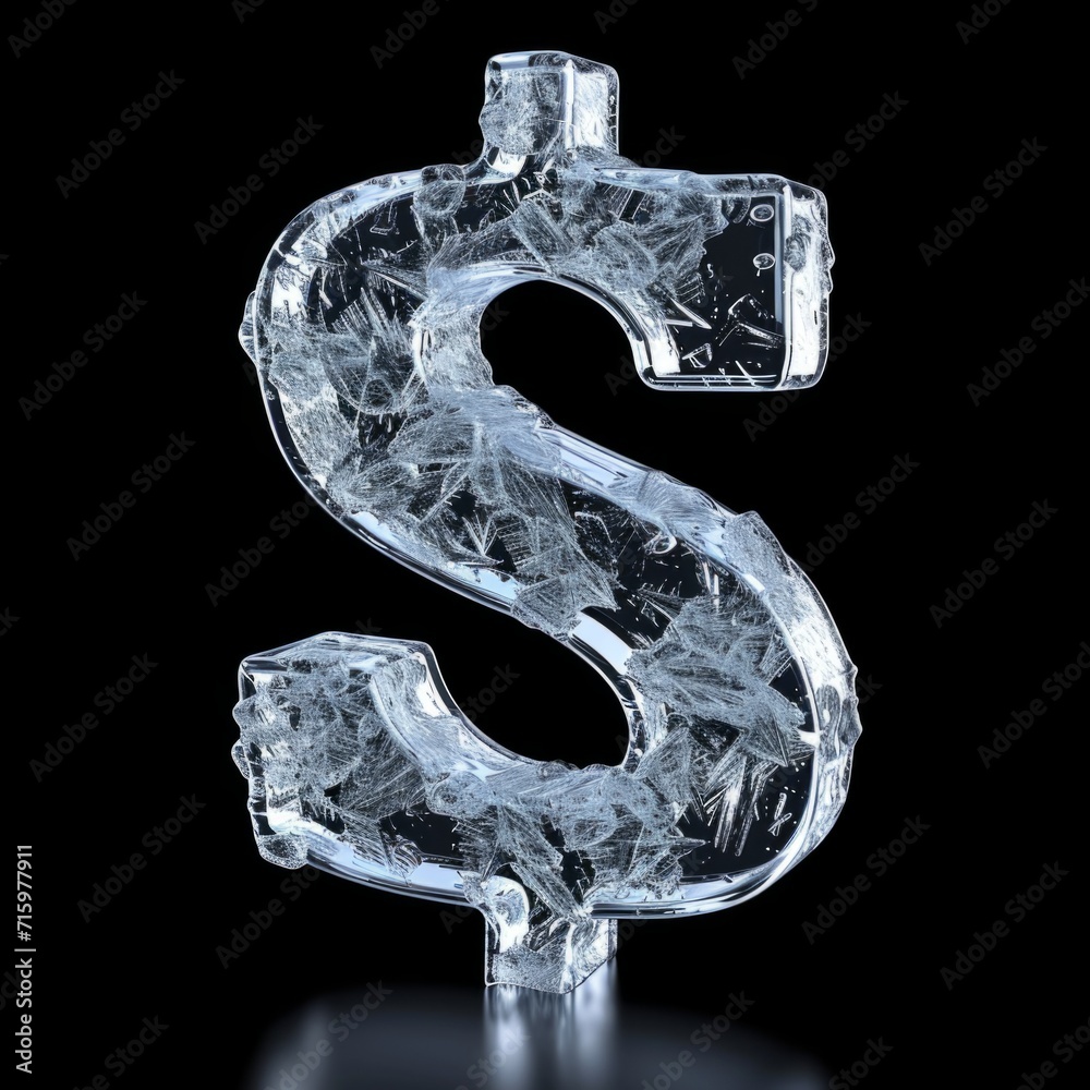 Ice Dollar Sign isolated on Black Background. Photorealistic Buck Sign ...