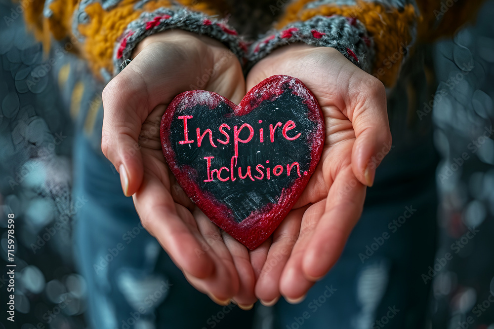 Inspiring Inclusiveness, Handwritten text on hands background showing ...