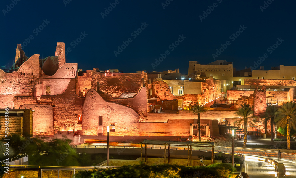 Poster Diriyah illuminated old town walls, At-Turaif district complex ...