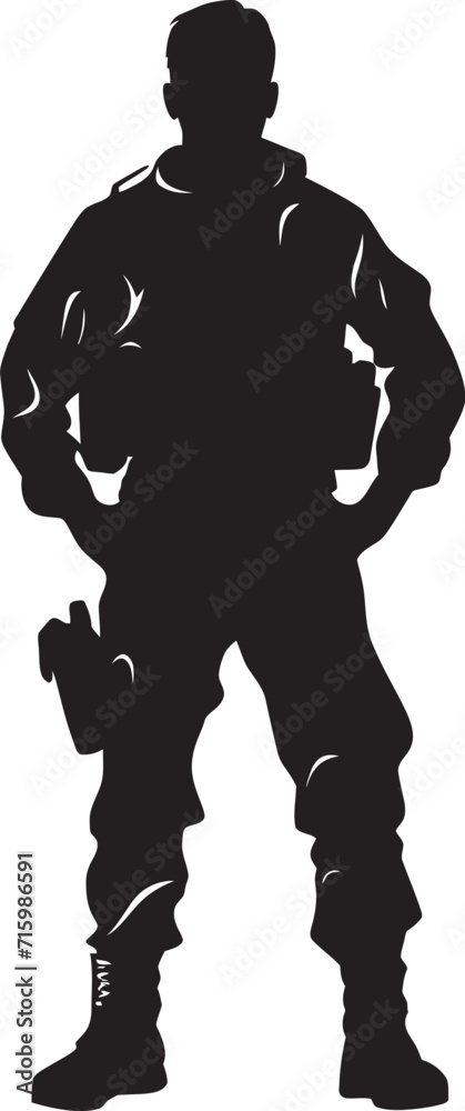 Armored Avenger Vector Icon Depicting a Military Man with Gun in Bold ...