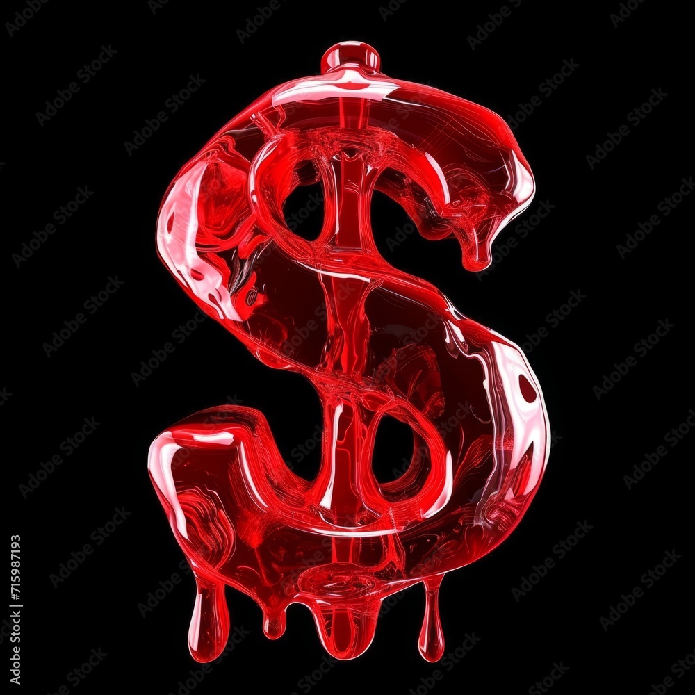 Red Slime Dollar Sign isolated on Black Background. Photorealistic Buck ...