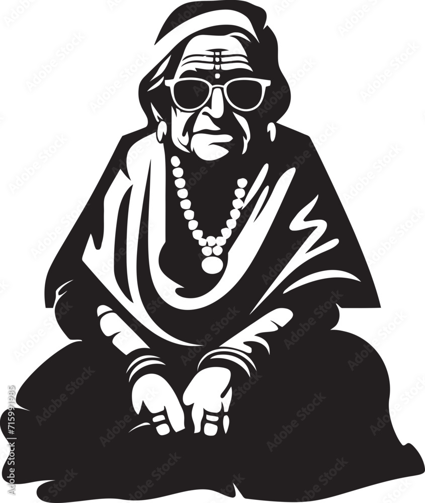 Elegant Aging Senior Woman Icon Design in Monochrome Eternal Grace ...