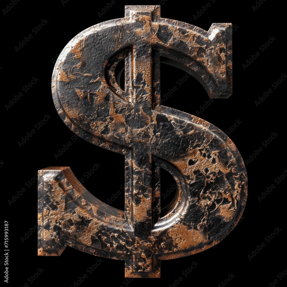 Textured Plaser Dollar Sign isolated on Black Background ...