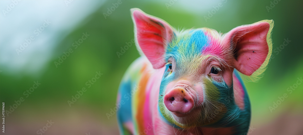 a rainbow colored pig with green background. colorful pig with rainbow ...