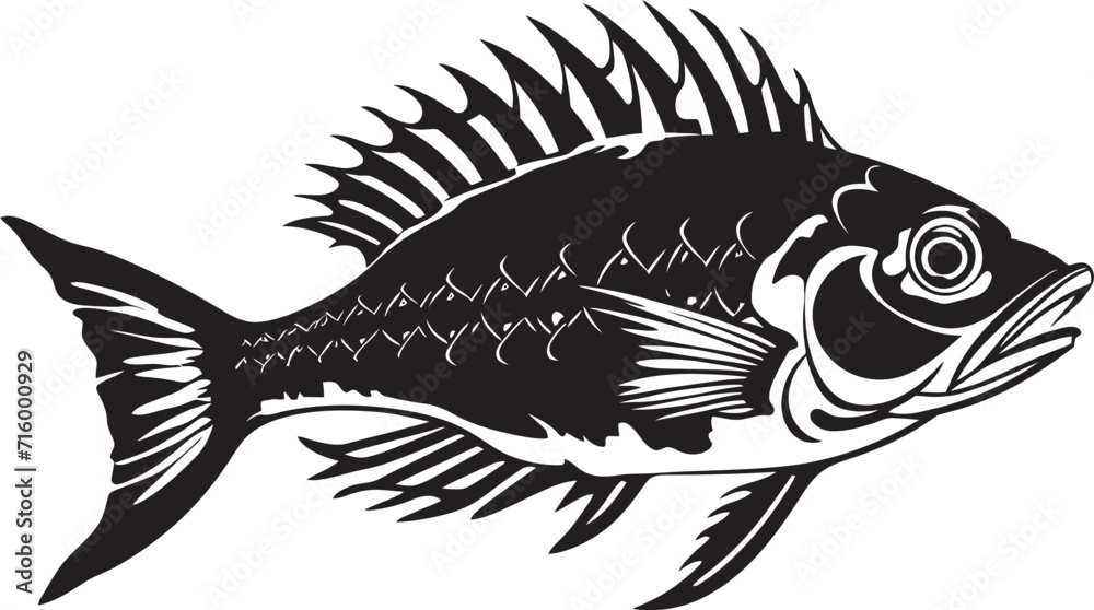 Vicious Vertebrate Iconic Black Predator Fish Skeleton Vector Design ...
