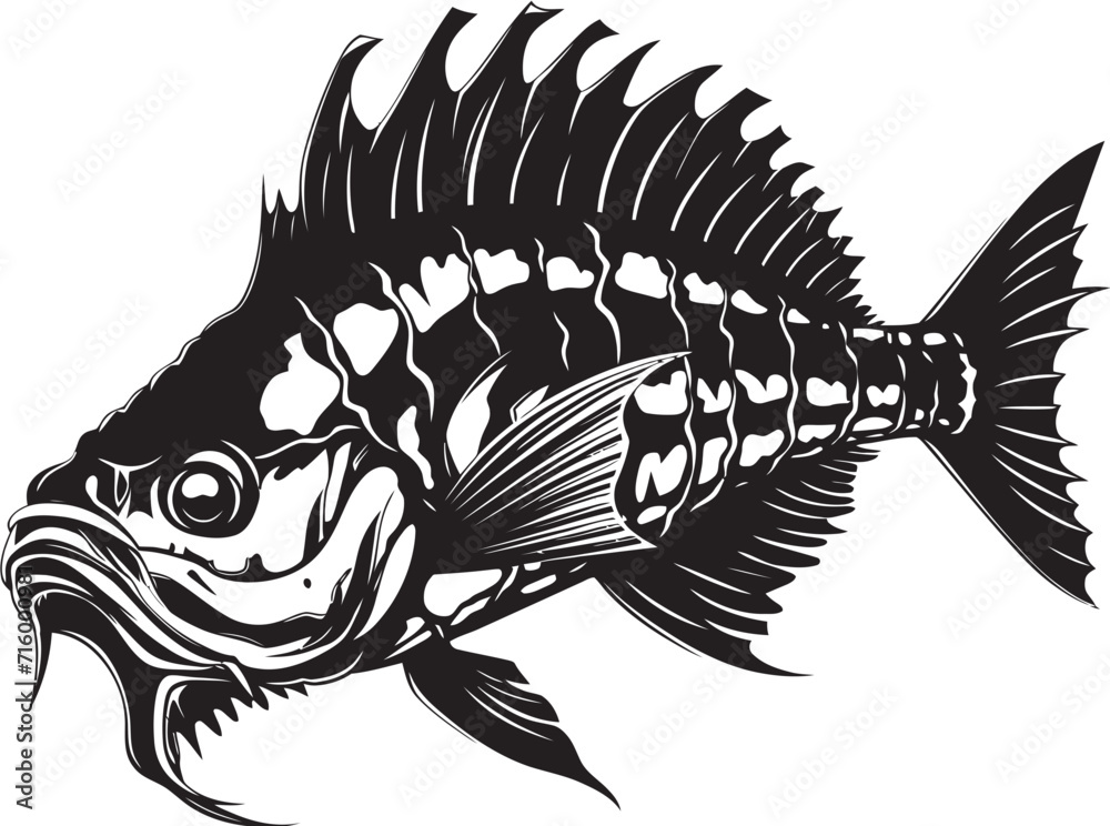 Ominous Osteology Vector Black Icon Design of Predator Fish Skeleton ...