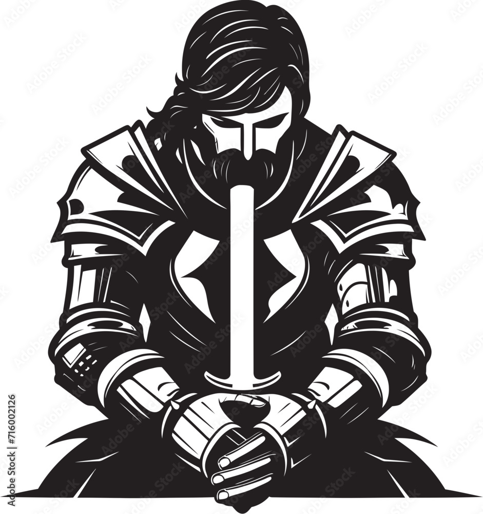 Tearful Templar Vector Black Icon Design for Sad Knight Soldier Logo ...