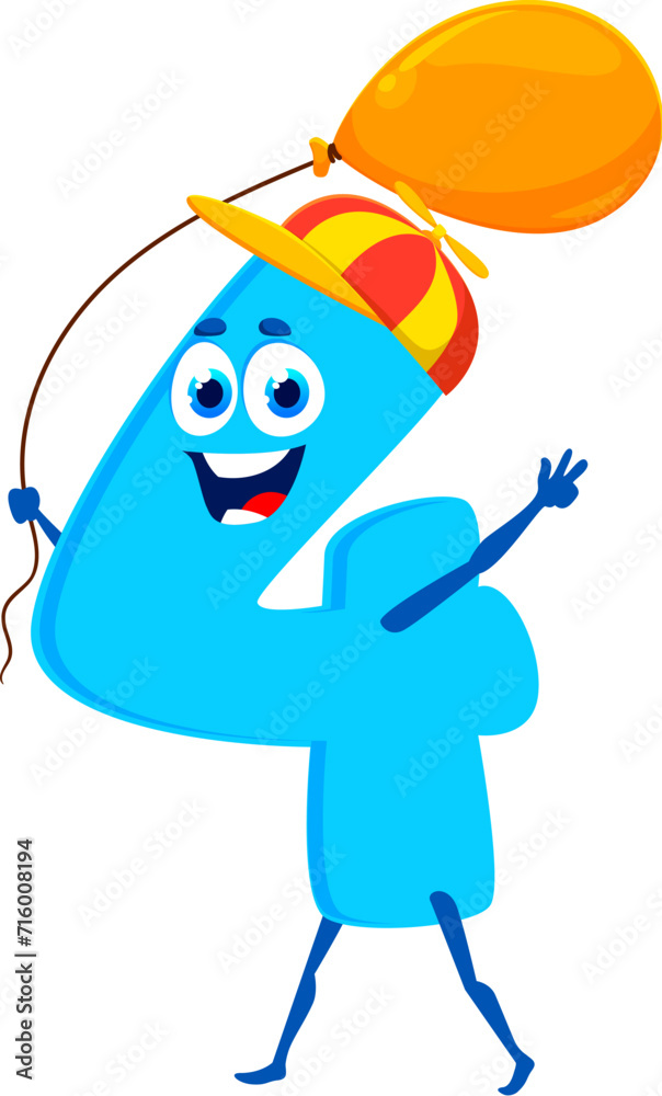 Cartoon funny math number four character. Isolated cute vector playful ...