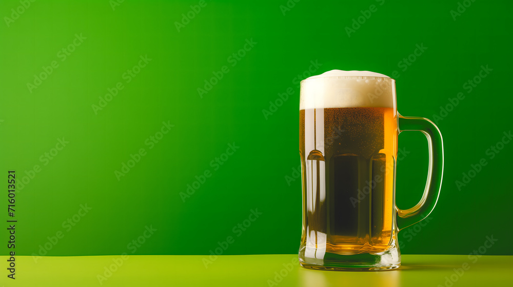 Une pinte de bière avec un fond vert symbolisant la Saint-Patrick ...