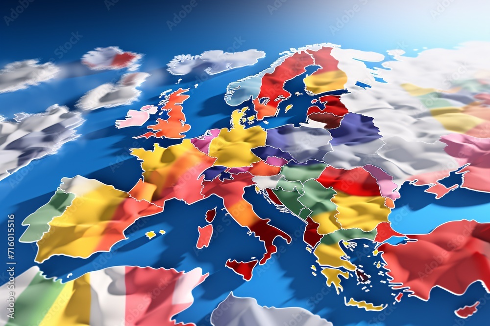 A 3D Map of Europe with Countries and Capitals Generative AI Stock ...